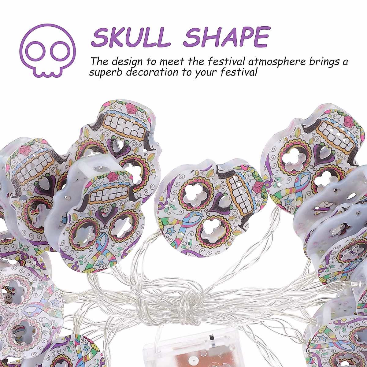 Uonlytech 1pc String Halloween Skull String Lights Halloween Decorations Lights Xmas Party Light Led Cute Lights Indoor Lights for Decoration Festival Night Light Battery Light Pumpkin