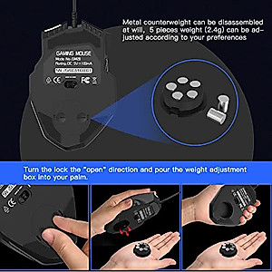 iFCOW Wired Mouse 10 Buttons USB Gaming Mouse with RGB Light 1000/1600/2400/3200DPI Weight Tuning for Desktop Laptop