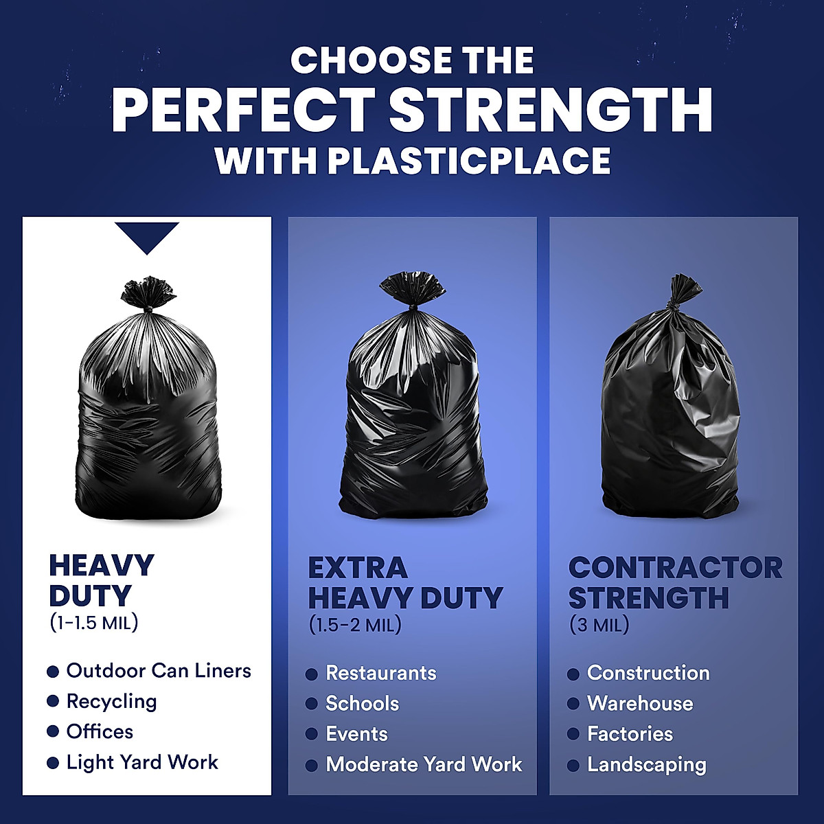 Plasticplace 55 gallon Trash Bags │ 1.2 Mil │ Black Heavy Duty Garbage Can Liners │ 38” x 58”