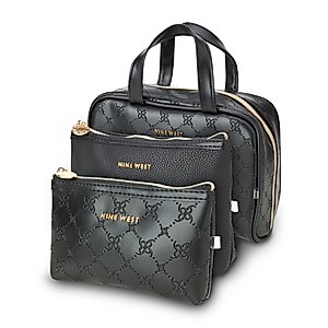Nine West Women's Toiletries Bag - Travel Makeup and Toiletries Matching Accessories Set - Makeup Organizer Case Set, Size One Size, Black