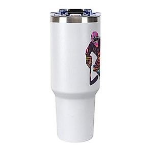 Ice Hockey Goalie Girl Watercolor Insulated Tumbler with Lid And Straw Stainless Steel Travel Coffee Mug 40oz Light Rose Red-style
