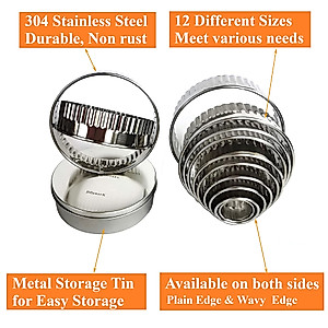 DflowerK 12 Circle Cookie Biscuit Cutter Set Pastry Cutter Premium 304 Stainless Steel Ring Baking Mold for Dough Donut Scone (Wave Edge)