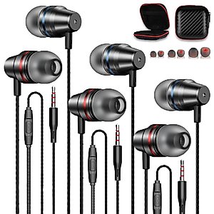 kolodosa 3 Pack Superior Metal Wired Earbuds Headphones - Tangle-Free Earphones with in-Line Mic, Enhanced Bass, and Ergonomic Design for Smartphones - Black