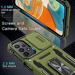 for Samsung Galaxy A23 5G/4G Case with Slide Camera Cover+Screen Protector,[Full Camera Protection] [Magnetic Rotated Kickstand] Military Grade Shockproof Heavy Duty Protective Cover-Olive Green