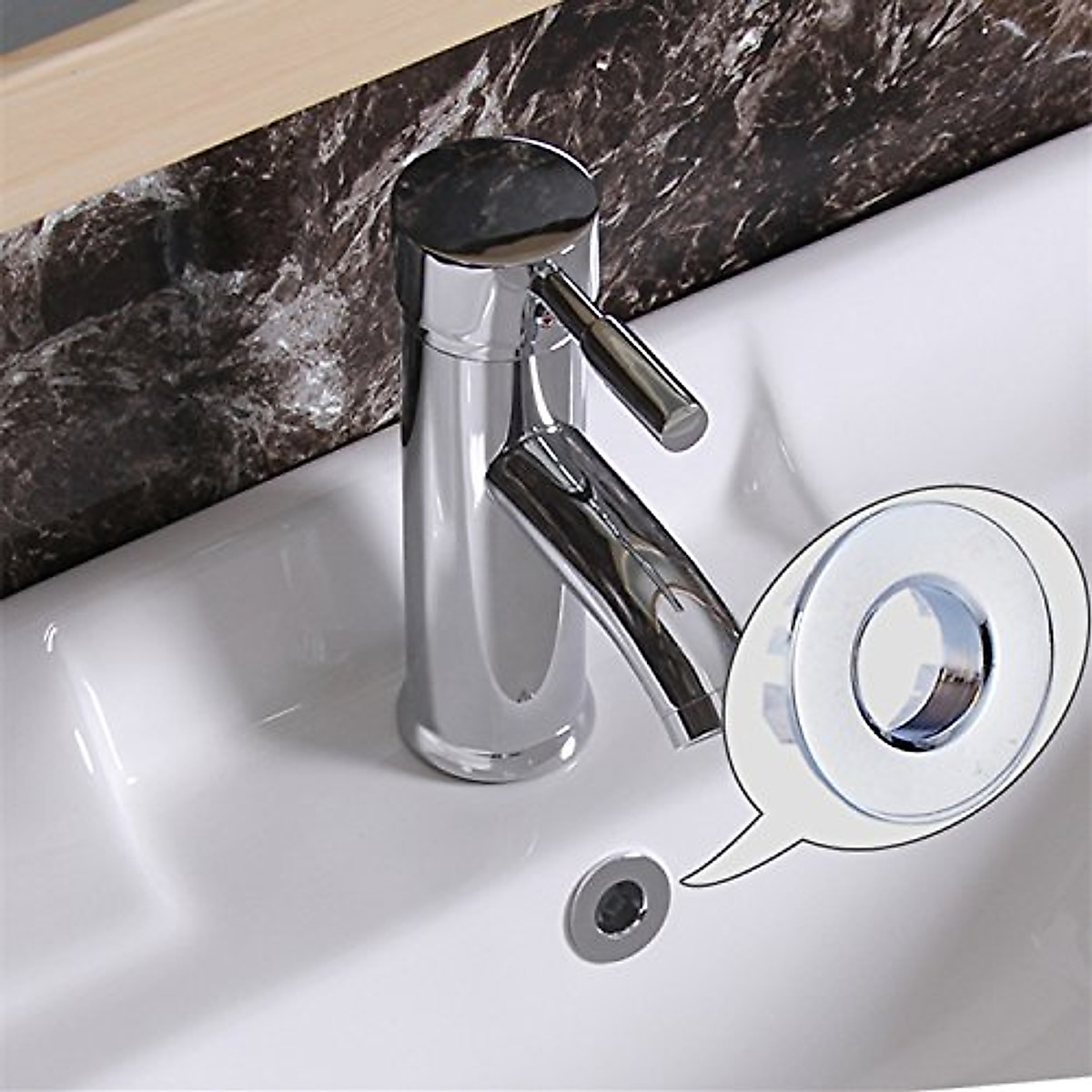 Homdipoo Ceramic Bathroom Vessel Vanity Sink Art Basin Sink Basin Trim Overflow Cover Brass Insert in Hole Round Caps Chrome 2 Pack