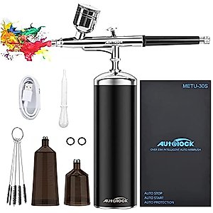 Autolock Upgraded Airbrush Kit with Air Compressor, Portable Cordless Auto Airbrush Gun Kit, Rechargeable Handheld Airbrush Set for Makeup, Cake Decor, Model Coloring, Nail Art, Tattoo