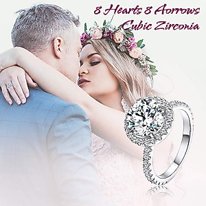 JIANGYUE 3 Carat Round CZ Big Stone Solitaire White Gold Plated Engagement Wedding Rings for Love for Women, Halo Style Shining Classical Ladies Mother's Day Jewelry Size 9