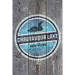 Chautauqua Lake, New York, Rustic Loon, Contour (Canvas Deluxe Tote Bag, Faux Leather Handles & Zip Pocket)
