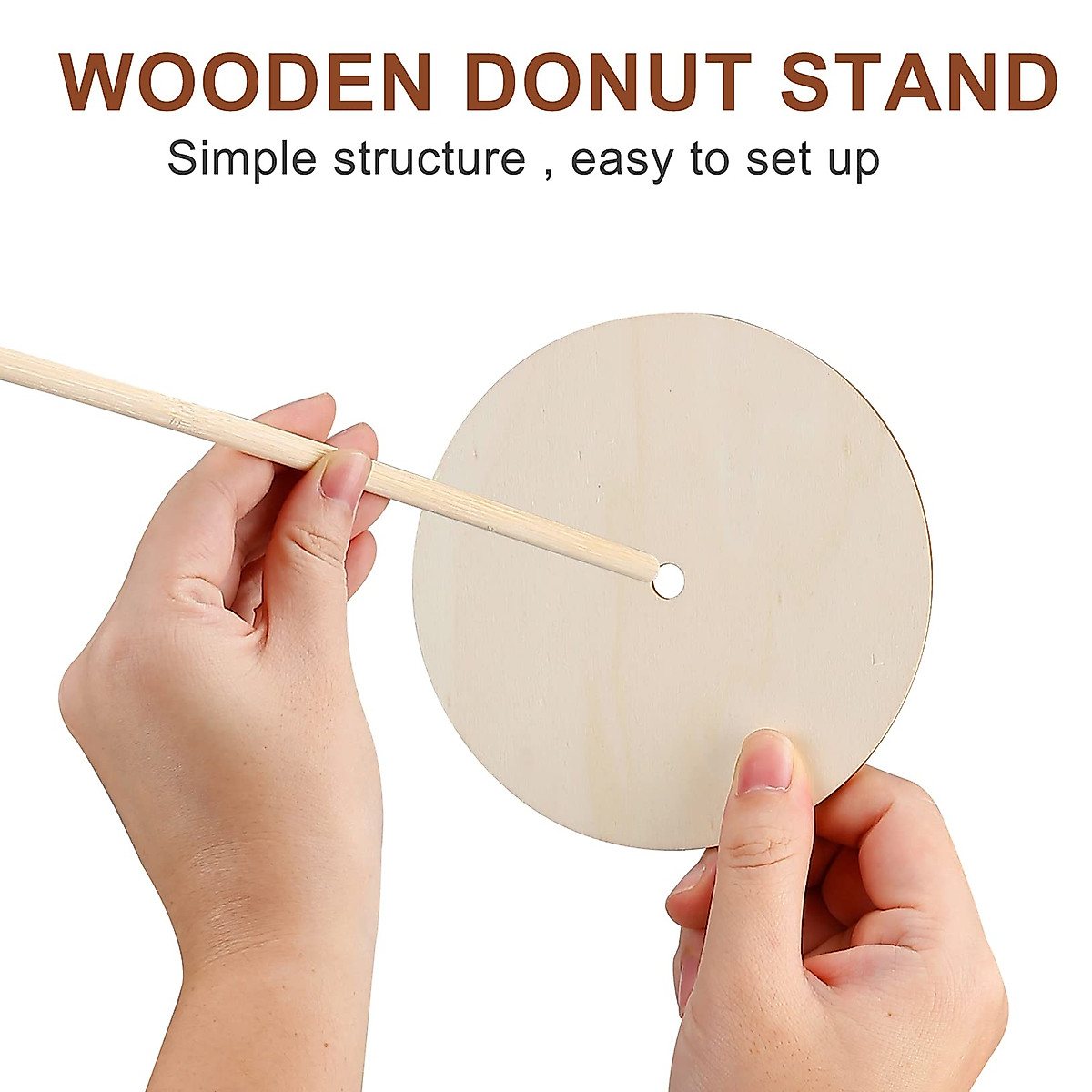 Ponpon 4pcs Wood Donut Stands Bagels Display Holder Reusable Doughnut Dessert Stand for Wedding Birthday Treat Parties