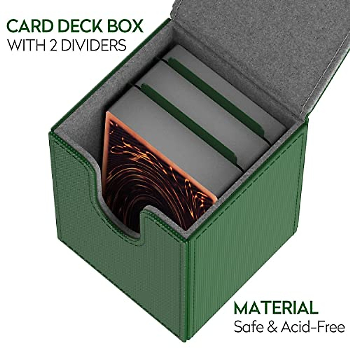 Bheddi Card Deck Box compatible with YGO Cards, Card Holder Cases with 2 Dividers per Holder, Large Size Fit 110 Cards (Hexagram-Green)