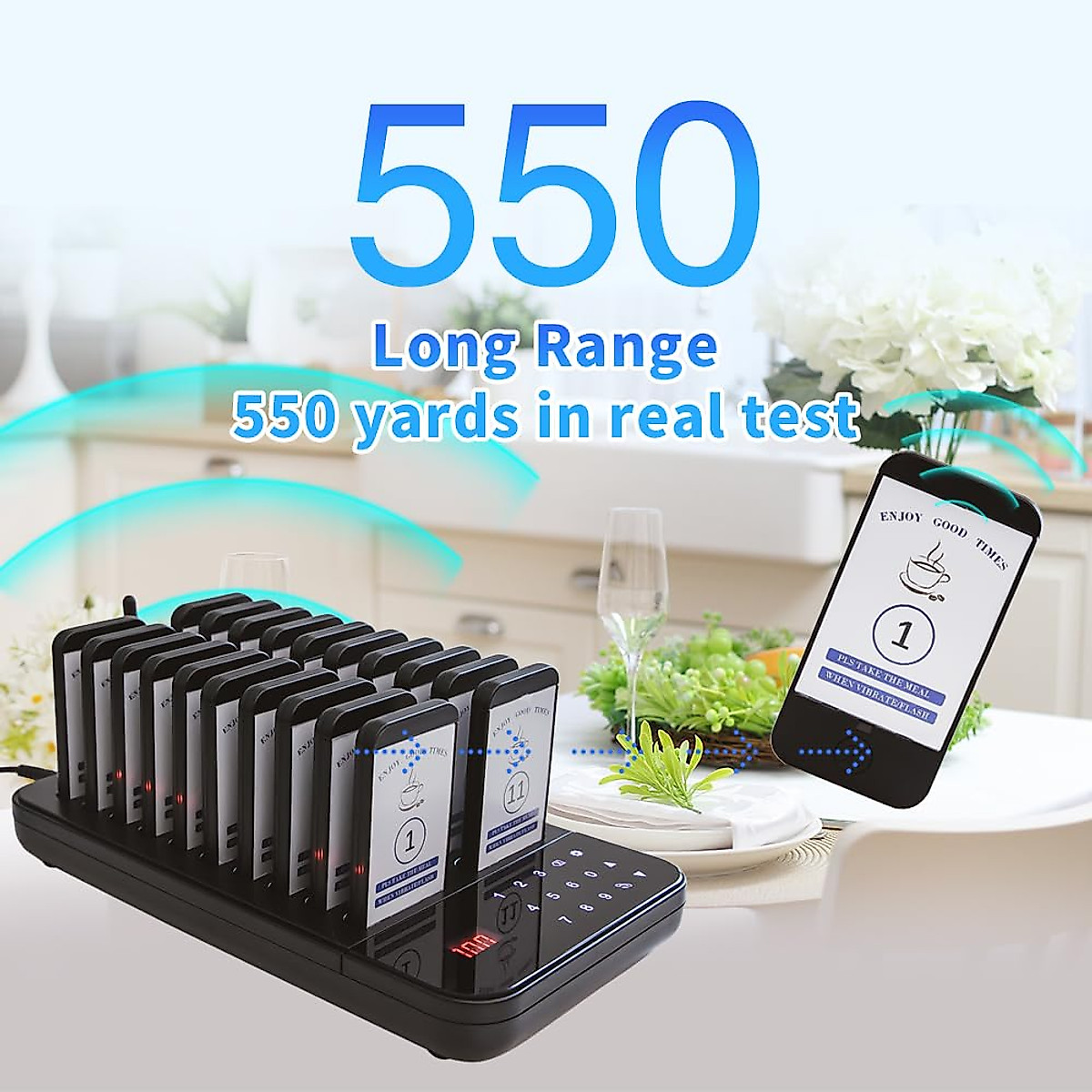 AGJ Restaurant Pager Wireless Calling System Waterproof 20 Beepers Guest Customer Queue Pagers for Food Court Food Truck Church Nursery Clinic Coffee Shop with Buzzer Vibration Flash