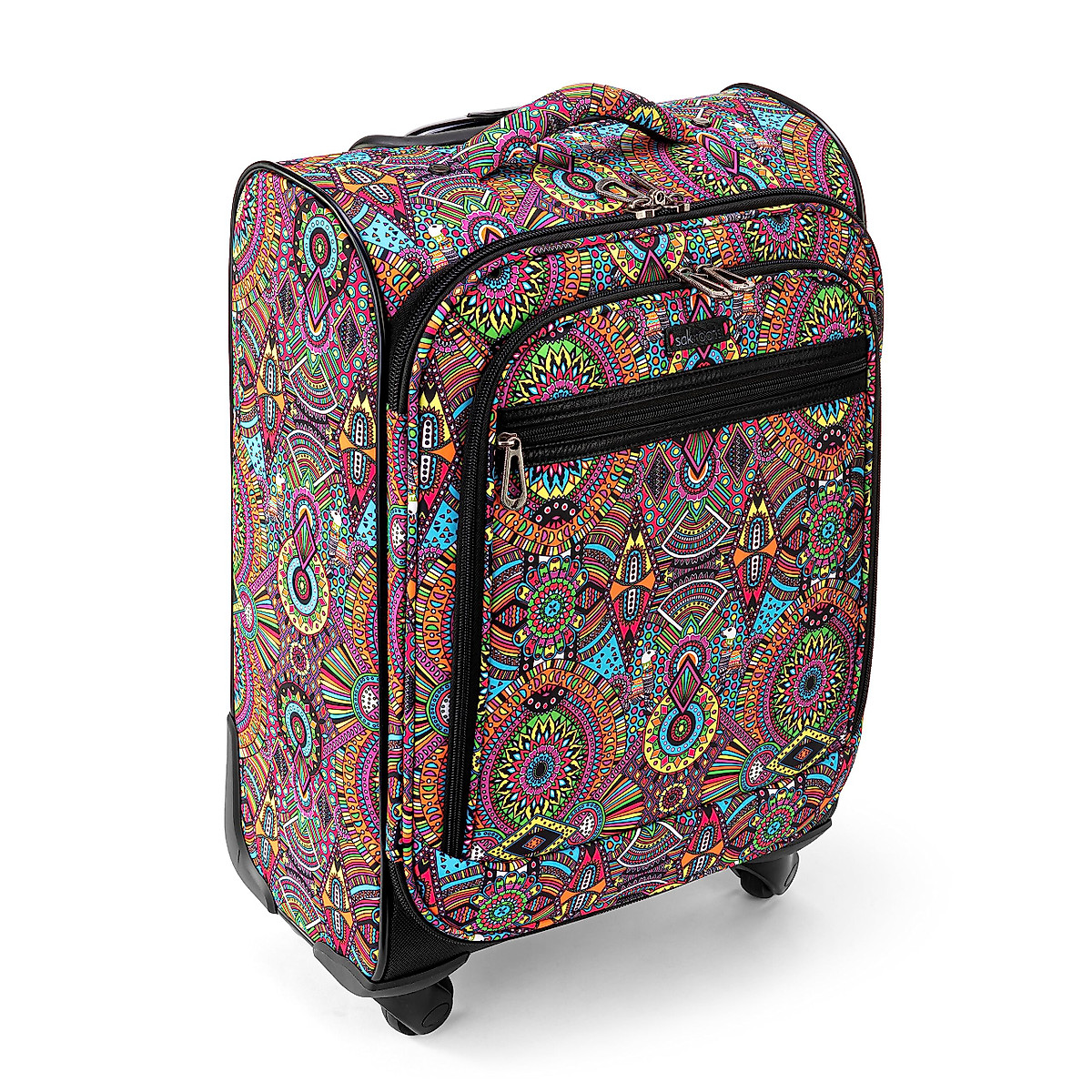 Sakroots On the Go 4 Piece Travel Bundle, Includes 21" Rolling Suitcase, Packable Large Tote, Medium & Small Pouches, Rainbow Wanderlust