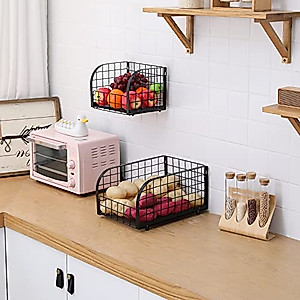 JKsmart Fruit and Vegetable Basket, Stackable Countertop Tiered Baskets for Potato Onion Storage,2-Tier Wall-mounted Kitchen Wire Storage Baskets for Fruit Veggies Produce Snack Canned Foods,Black
