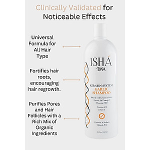 ISHA DNA Keratin System Shampoo - Infused with Garlic Extract for Damaged, Thinning Hair - Promotes Growth, Sulfate and Paraben Free