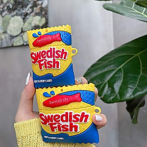 Peekdook for Air pod 2/1 Case Soft Silicone Swedish Fish Cute Cartoon Funny Cover Fashion Protective Skin Accessory Keychain Girl Teen Compatible Box with Air pod 2 & 1 (Swedish Fish)