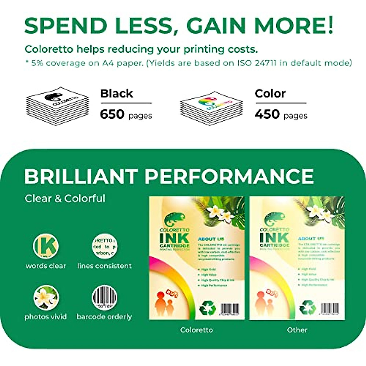 COLORETTO Remanufactured Printer Ink Cartridge Replacement for HP 67XL 67 XL to use with DeskJet 2755 2752 Envy 6052 6055 DeskJet Plus 4140 4155 4158 (1 Black,1 Color) Combo Pack with 2 Paper Clips