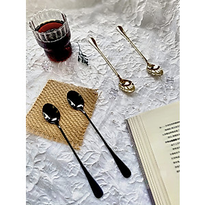 M.S. Long-handled ice tea spoon, cocktail stir spoons, stainless steel coffee spoons, ice cream scoop Set of 5(purple,7.68inch)