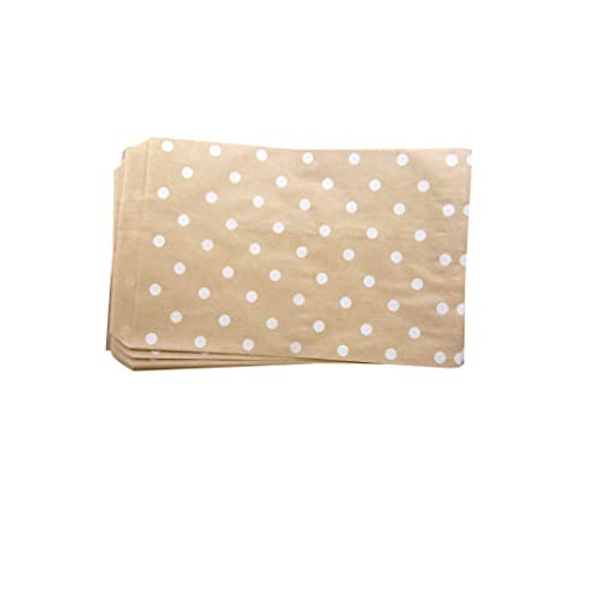 N'icePackaging 100 Qty 6" x 9" Decorative Flat Paper Gift Bags - White Polka-Dot on Brown Kraft Bags - For Sales/Treats/Parties Cookies/Gifts