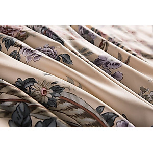 Eikei Home Chinoiserie Chic Peacock Floral Duvet Cover Paradise Garden Botanical Bird and Tree Branches Vintage Stylized Long Staple Cotton Bedding Set (Pastel, Queen)