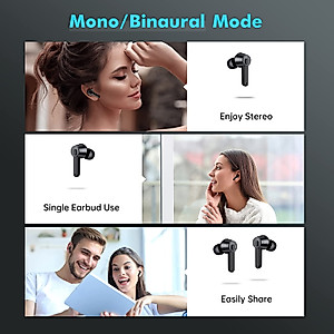 vinlley Bluetooth Headphones, True Wireless Earbuds, in Ear Running Earphones with Noise Cancelling Mic, Built-in Microphone, IPX7 Waterproof, Upgrade Wireless Headset for Laptop/Sports, ES06 Black