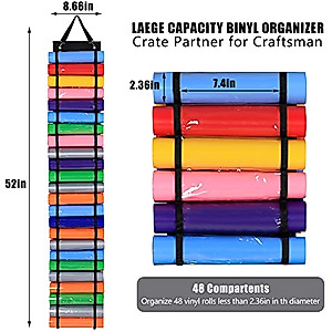 Vinyl Holder, Vinyl Roll Holder, Vinyl Storage Organizer Wall Mount/Over The Door, Craft Vinyl Storage Rack,Vinyl Roll Storage Rack,Hanging Organizer Storage with 48 Roll Compartments (Black)