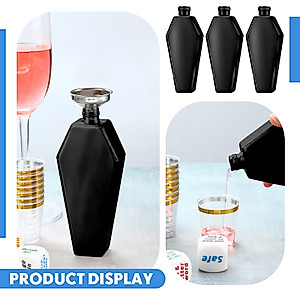 Lounsweer 3 Pieces Flask Set 3.5 oz Coffin Flasks with Funnel 304 Stainless Steel Bottle Creative 100 ml Thicken for Men Women Adult Friends Gifts(Black)