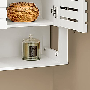 Haotian Bathroom Wall Cabinet, Medicine Cabinet, Wall Storage Cabinet, Cupboard with 2 Slatted Doors for Bathroom, Kitchen, Laundry Room and Garage, White BZR51-W