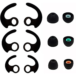ALXCD Eartips Ear Hooks Compatible with Sony MDR-XB510AS MDR-XB50BS Sports Headphone, S/M/L 3 Sizes 3 Pairs Soft Silicon Ear Tips & Ear Hooks, Compatible with MDR-XB510AS MDR-XB50BS, 6+6, Black