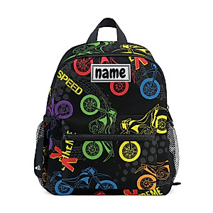 Glaphy Custom Kid's Name Backpack, Vintage Motorcycles Toddler Backpack for Daycare Travel, Personalized Name Preschool Bookbags for Boys Girls