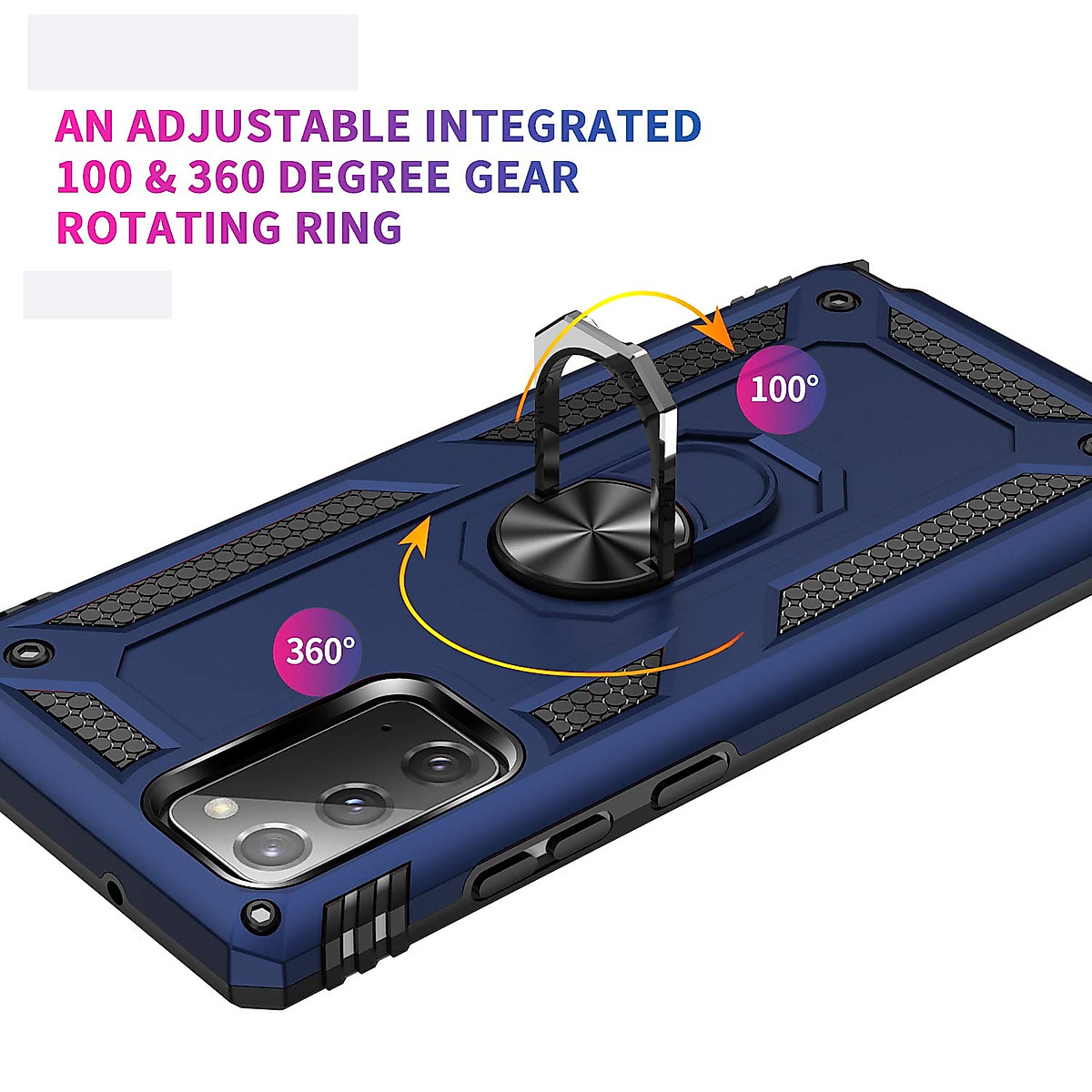 Meifei case for Samsung Galaxy Note 20 Case, Military Grade 360 Degree Rotating Metal Ring Holder Kickstand Protective Phone Cover for Samsung Galaxy Note 20 (5G) 6.7”, 2020 Released Blue