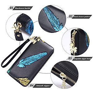FEITH&FELLY Women RFID Blocking Wallet Embossed Genuine Leather Wristlet Clutch Purse Handbag