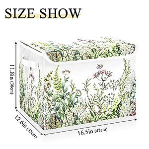 DOMIKING Flowers Large Storage Bin with Lid Collapsible Shelf Baskets Box with Handles Organizing Container for Shelves Cabinet Nursery Drawer