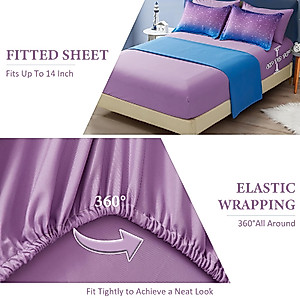 Drucon Rainbow Comforter Set Queen Size for Teen Girl &Boys,7 Pieces Bed in A Bag Blue Purple Rainbow Bedding Set Queen Size(1 Comforter, 1 Flat Sheet, 1 Fitted Sheet, 2 Pillow sham, 2 Pillowcases)