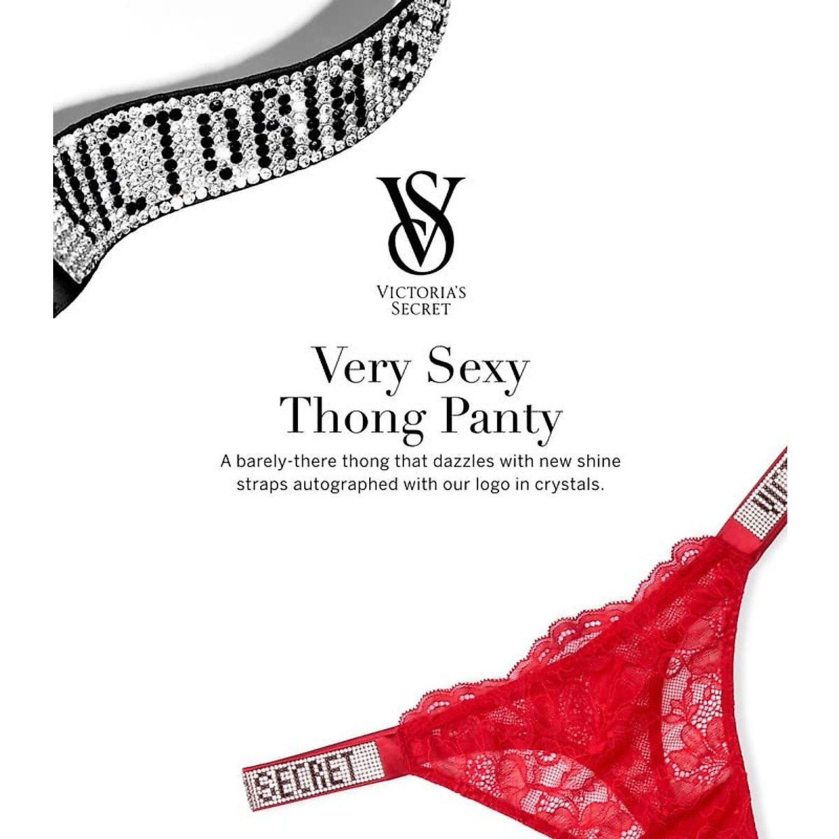 Victoria's Secret Very Sexy Lace Thong Women's Underwear, Panties for Women, Black, M