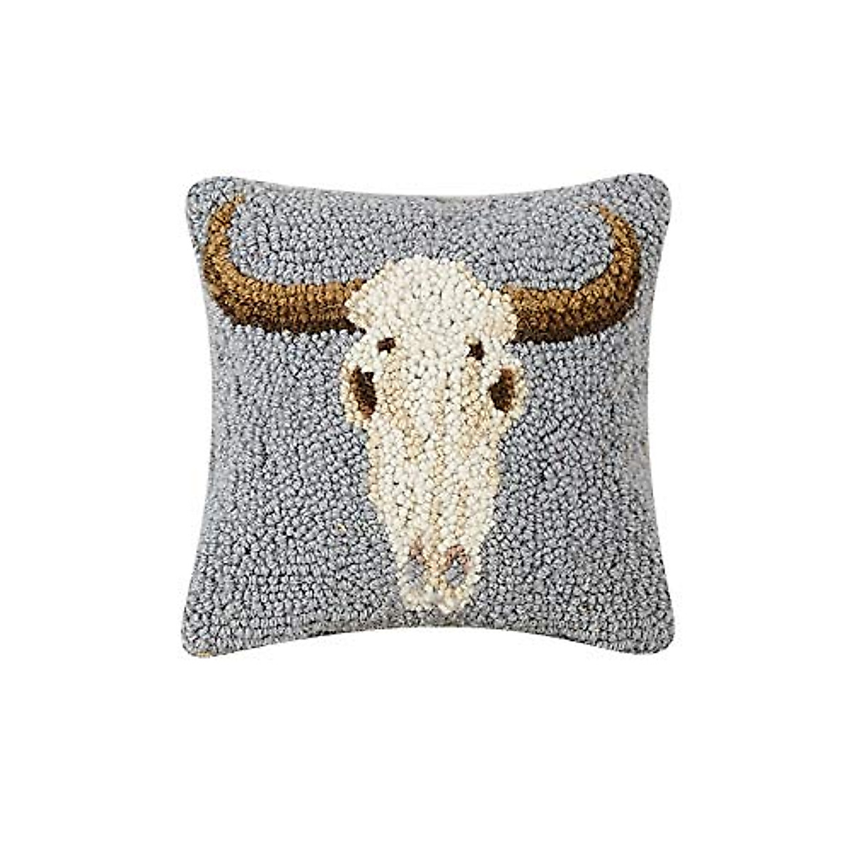 Peking Handicraft 30TG530C08SQ Blown Filled Hook Pillow, 8-inch Square, Wool and Cotton (Cow Skull)