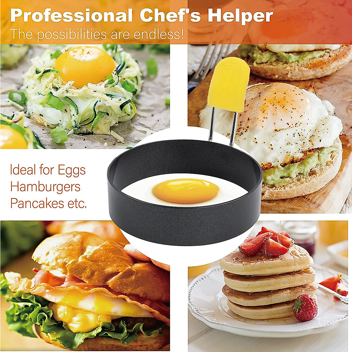 4 Inch Large Egg Rings for Frying Eggs, 2 Pack Stainless Steel Egg Cooking Rings Nonstick Round Egg Shaper Mold with Anti-scald Handle for English Muffins Pancake Cooking Griddle