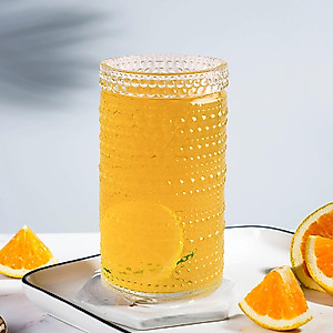 Hobnail Drinking Glasses Set of 8-16oz Handmade Vintage Style Recycled Glass Beaded Cups - For Whiskey, Wine, Cocktails - Vintage Drinking Glasses, Clear