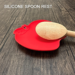 UPware Apple Shaped Spoon Rest Anti-Slip Durable Reusable Silicone Spoon Holder Kitchen Utensil Holders for Kitchen Counter Dining Table