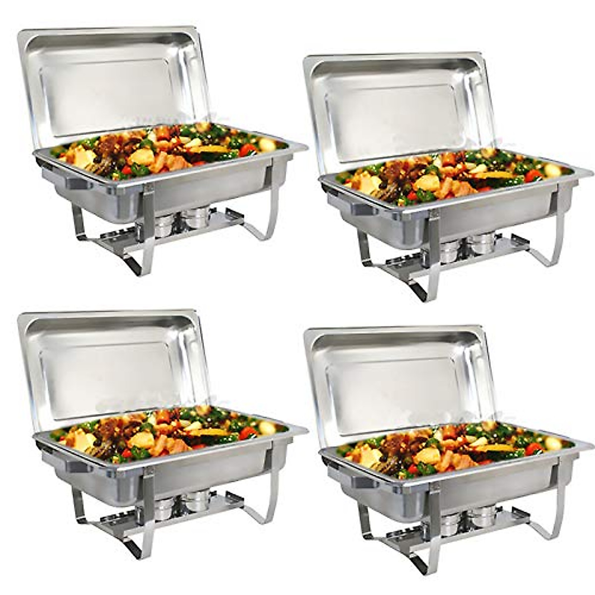 Uniquely Designed Frame, 4 Pack Catering Stainless Steel Chafer Chafing Dish Sets 8 Qt Party Pack