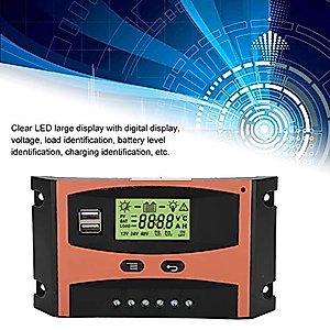 Solar Charge Controller-60A Solar Charge Controller, 12V/24V MPPT Solar Panel Controller Solar Panel Intelligent Regulator Auto Battery Controller with Dual USB Port and PWM LCD Display(60A)