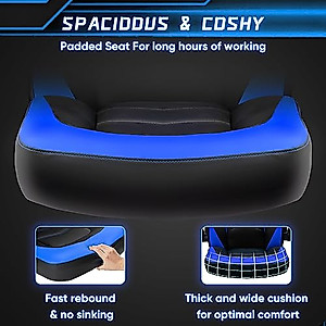 OLIXIS Ergonomic Office Computer Gaming Chair with Lumbar Support Flip-up Arms Adjustable Height PU Leather Swivel with Wheels, 25.98D x 25.39W x 41.73H, Blue