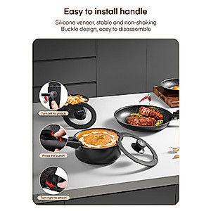 FOHERE 8pcs Pots and Pans Set with 2 Detachable Handles, Aluminum Nonstick Cookware Set, Induction Pan Set, RV Cookware Set, Oven Safe, Stackable