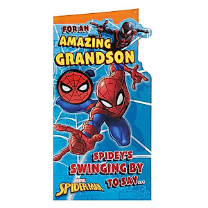 UK Greetings Marvel Spider-Man Birthday Card for Grandson With Envelope and Badge,Multi,121 mm x 229 mm