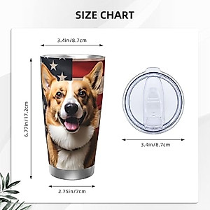 AYCZN American Flag Corgi 20 OZ Tumbler Stainless Steel Travel Coffee Mug, USA Flag Dog Insulated Water Bottle with Lid and Straws Leakproof Thermal Cup