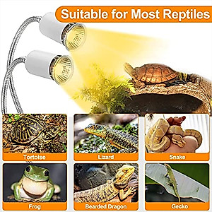 Petboda Reptile Heat Lamp, Dual Head UVA/UVB Reptile Light with Cycle Timer, Dimmable Basking Light for Turtle Tortoise Lizard Snake Bearded Dragon and More, 4 Bulbs (2PCS 25W + 2PCS 50W) Included