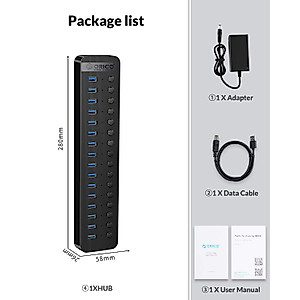 ORICO Powered USB Hub, 16 Ports 78W USB 3.0 Data Hub with BC1.2 Charging Individual On/Off Switches and 12V/6.5A Power Adapter for Desktop Computer, PC, iMac, Mobile HDD, Flash Drive