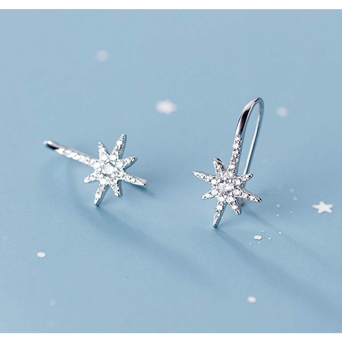 SLUYNZ Sparkling Star Drop Earrings for Women 925 Sterling Silver CZ Star Hook Earrings (A-Silver)