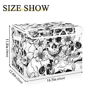 Kigai Storage Basket Abstract Skull Black White Storage Boxes with Lids and Handle, Large Storage Cube Bin Collapsible for Shelves Closet Bedroom Living Room, 16.5x12.6x11.8 In
