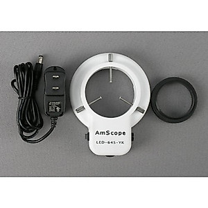 AmScope SM-1BS-144S Professional Binocular Stereo Zoom Microscope, WH10x Eyepieces, 7X-45X Magnification, 0.7X-4.5X Zoom Objective, 144-Bulb LED Ring Light, Pillar Stand, 110V-240V