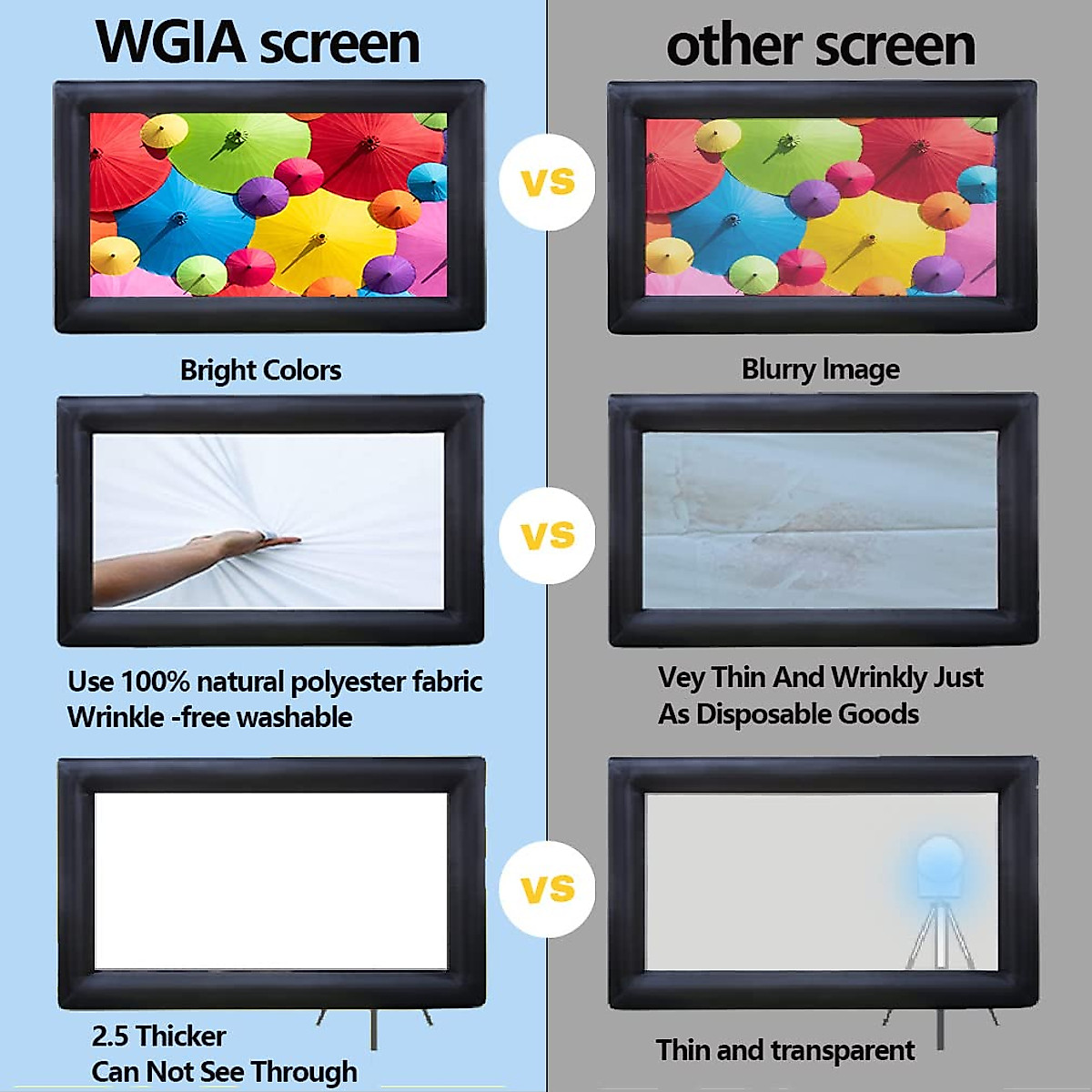 WGIA 26ft Outdoor Inflatable Movie Screen, Blow Up Projector Screen with Air Blower, Tie-Downs, Repair Kit & Storage Bags, Support Front & Rear Projection Best for Movie Nights Backyards Pool Party